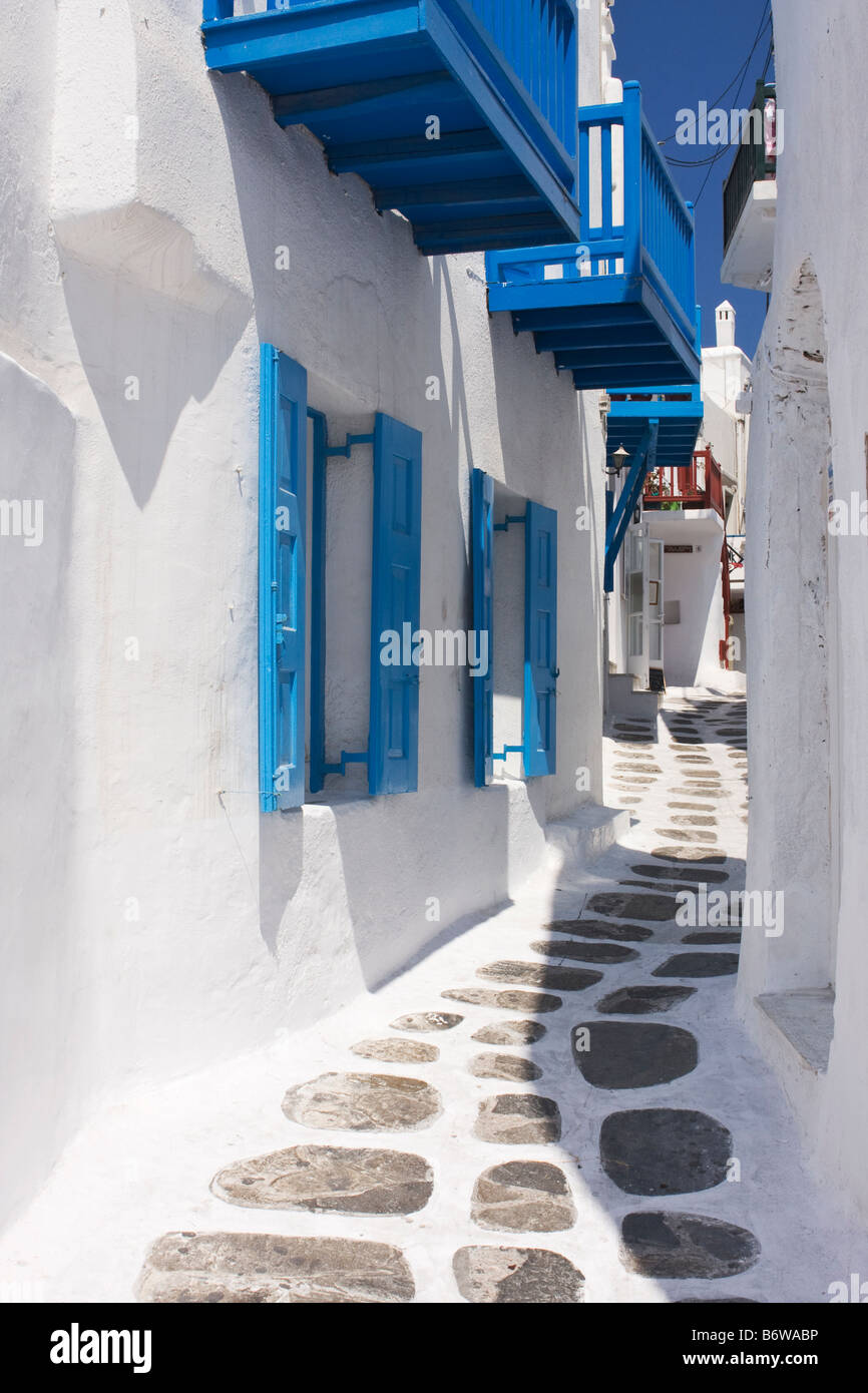 Traditional Old Greek Street, Mykonos, The Cyclades Islands, Greece ...