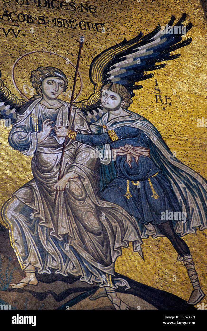 Jacob Wrestling with Angel mosaic at cathedral in Monreale Sicily Italy ...
