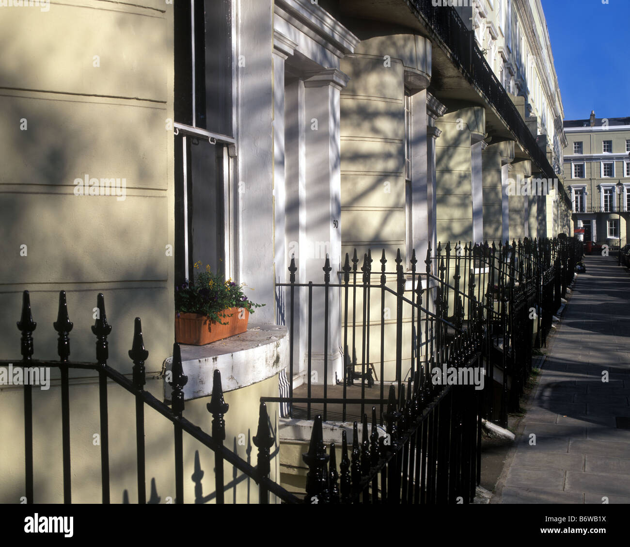A typical terrace or street of houses and flats in Nottinghill west ...