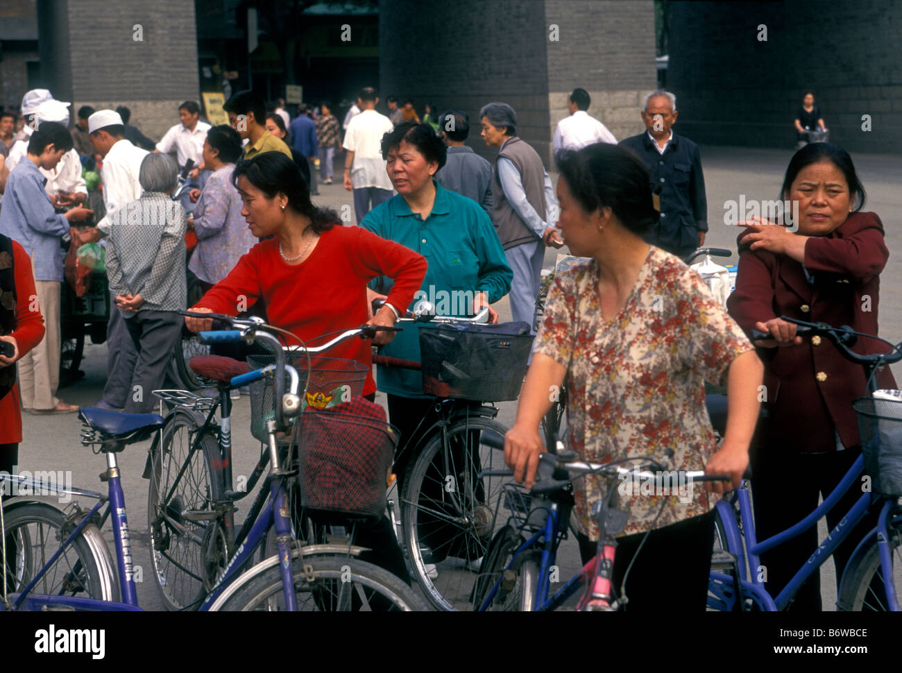 Bicycle traffic along street Xian Shaanxi Province China Asia Stock ...