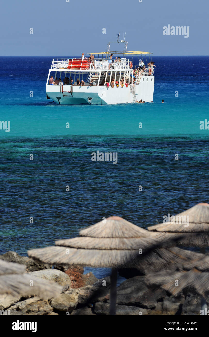 Tourists on pleasure cruise boat, rhodes, greece Stock Photo - Alamy