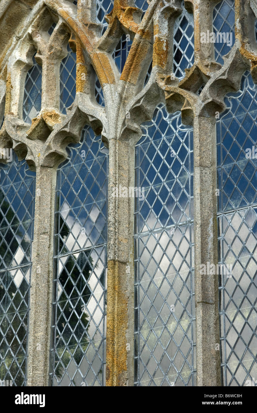 Stained glass church window pictured from outside Stock Photo - Alamy