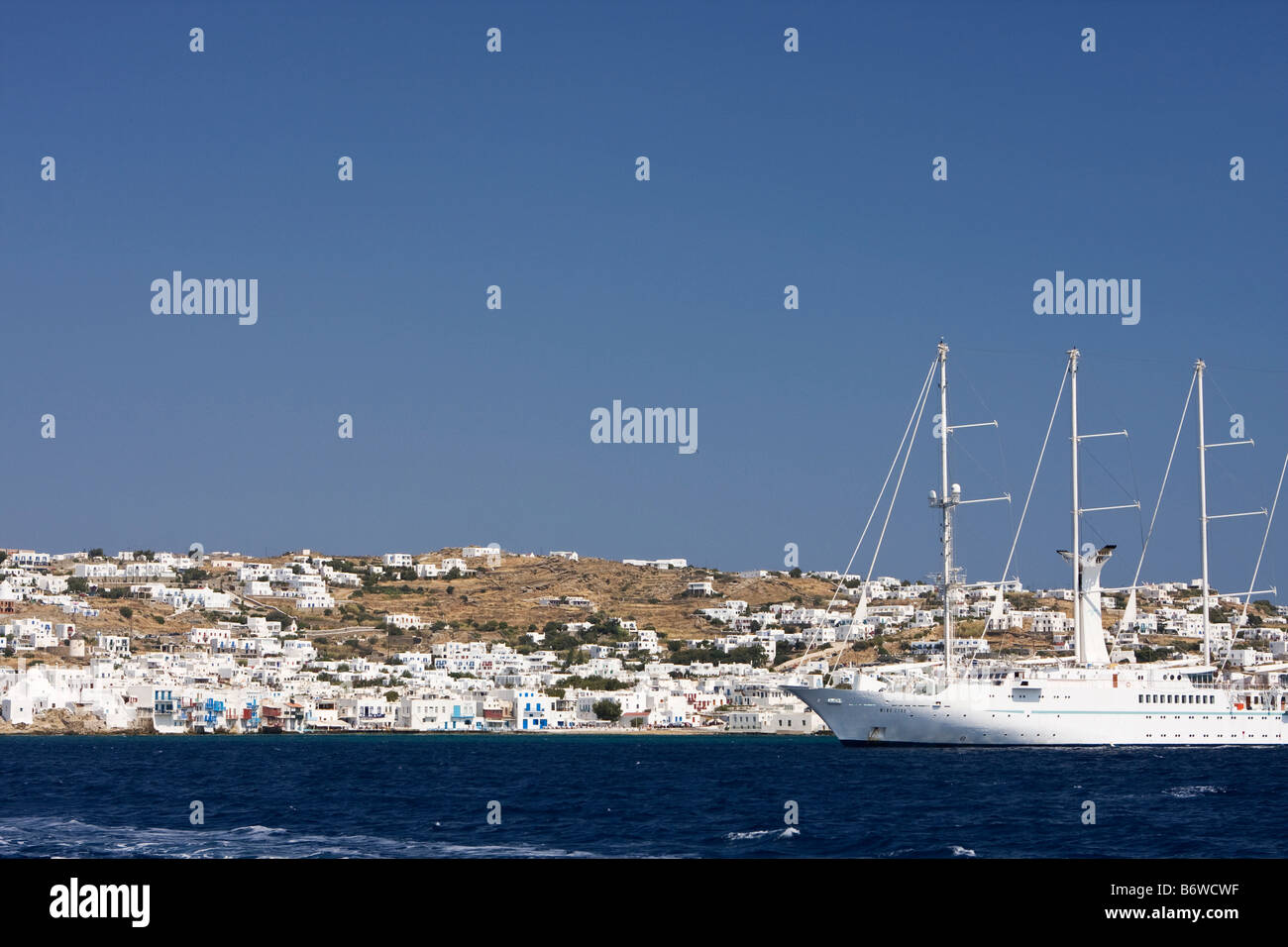 View of Mykonos from the sea, Cyclades Islands, Greece Stock Photo - Alamy