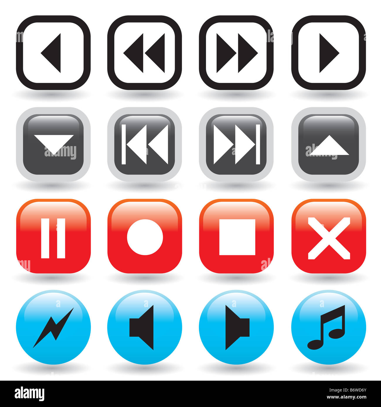 A collection of glossy media player buttons in web 2 0 styling Stock ...