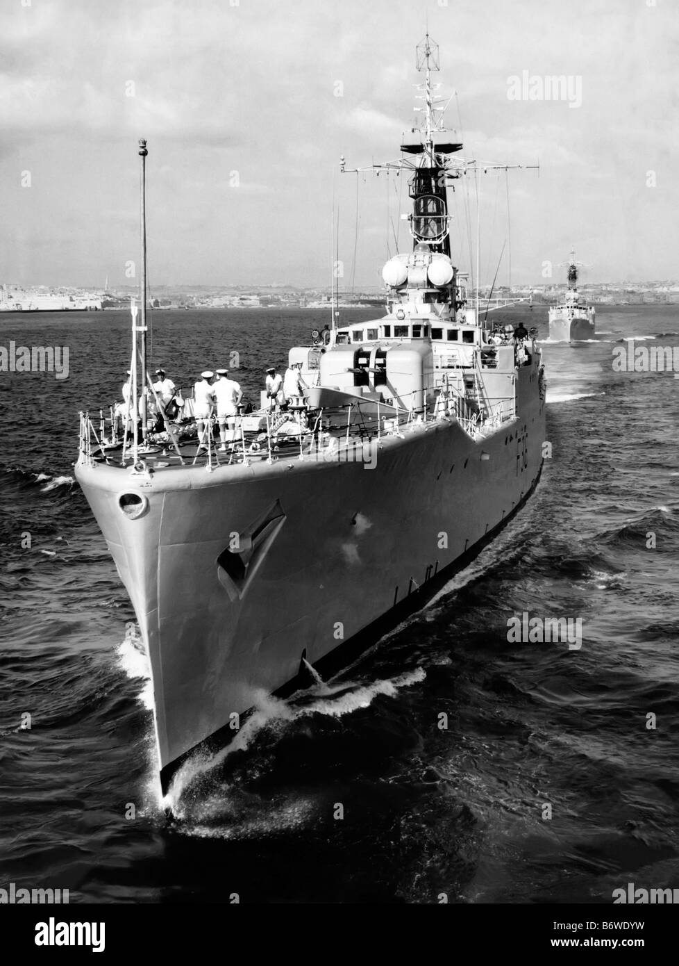 MALTA 16th September 1957 HMS Whitby F36 sails out of the Grand Harbour ...