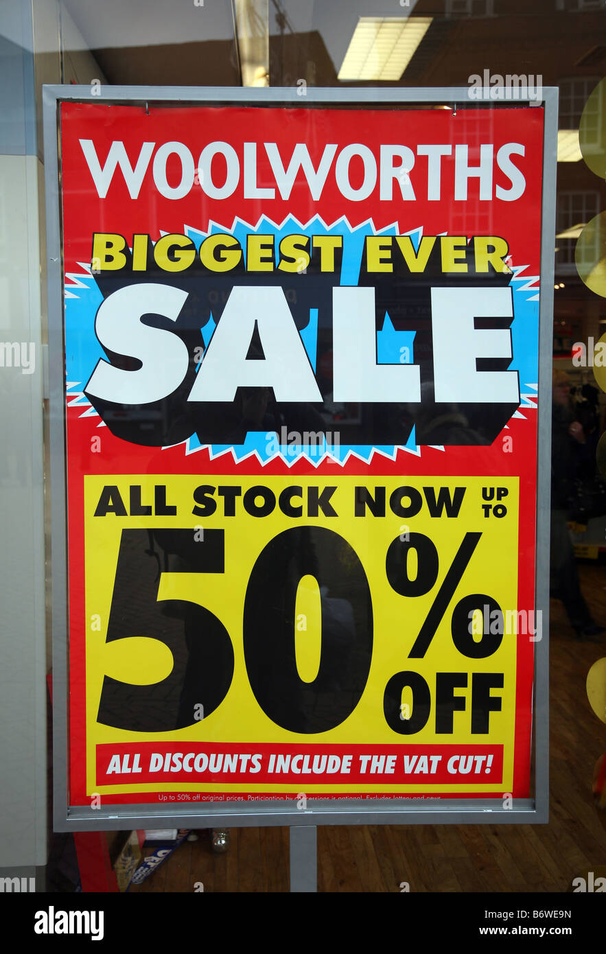 Sale signs in a Woolworths store in Chelmsford High Street Essex Stock ...