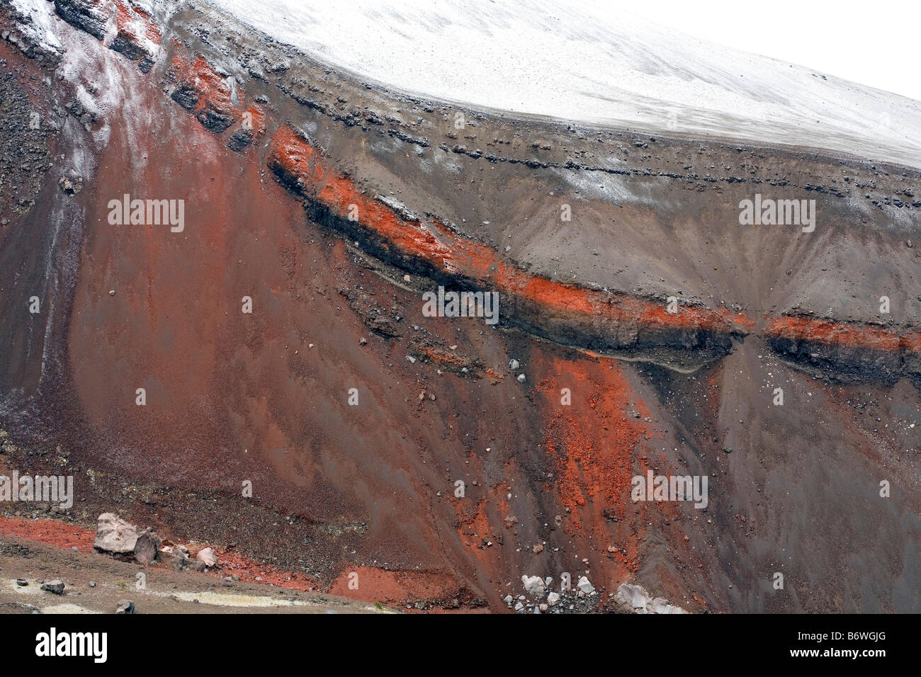 Red volcanic strata on the slopes of Cotopaxi Volcano, Ecuador Stock ...