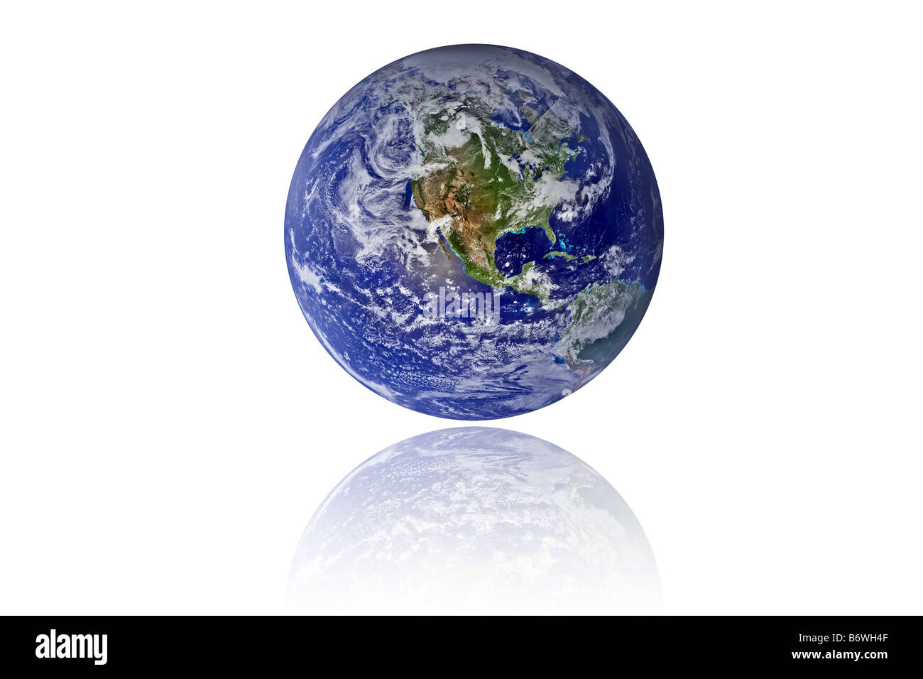earth with reflection on white background in landscape orientation ...