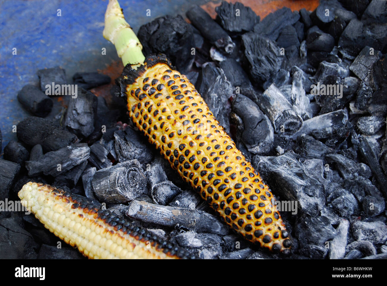 Corn being roasted on fire Stock Photo - Alamy