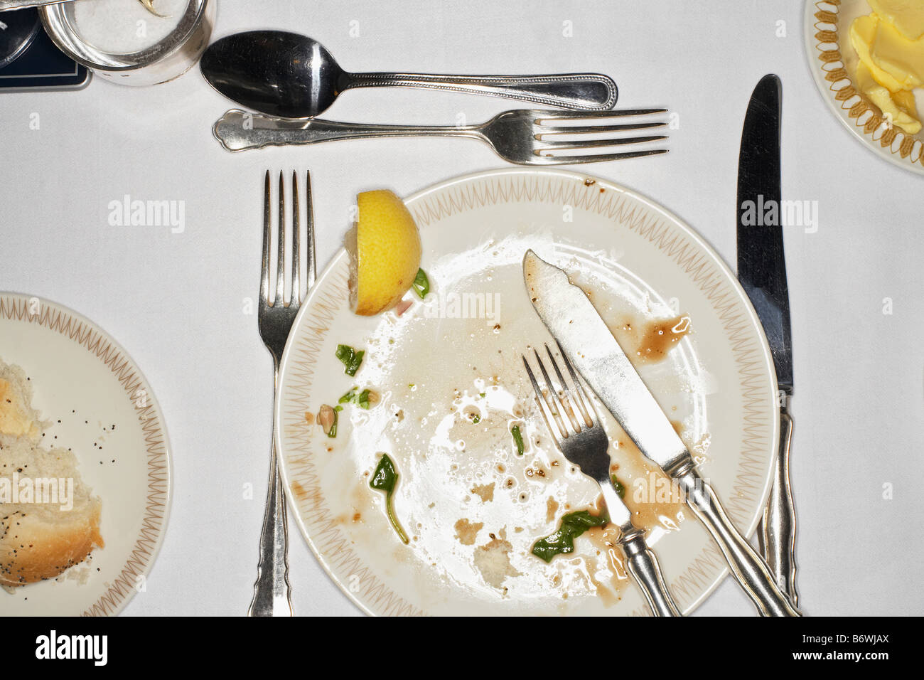 Dirty Plate and Silverware Stock Photo - Alamy