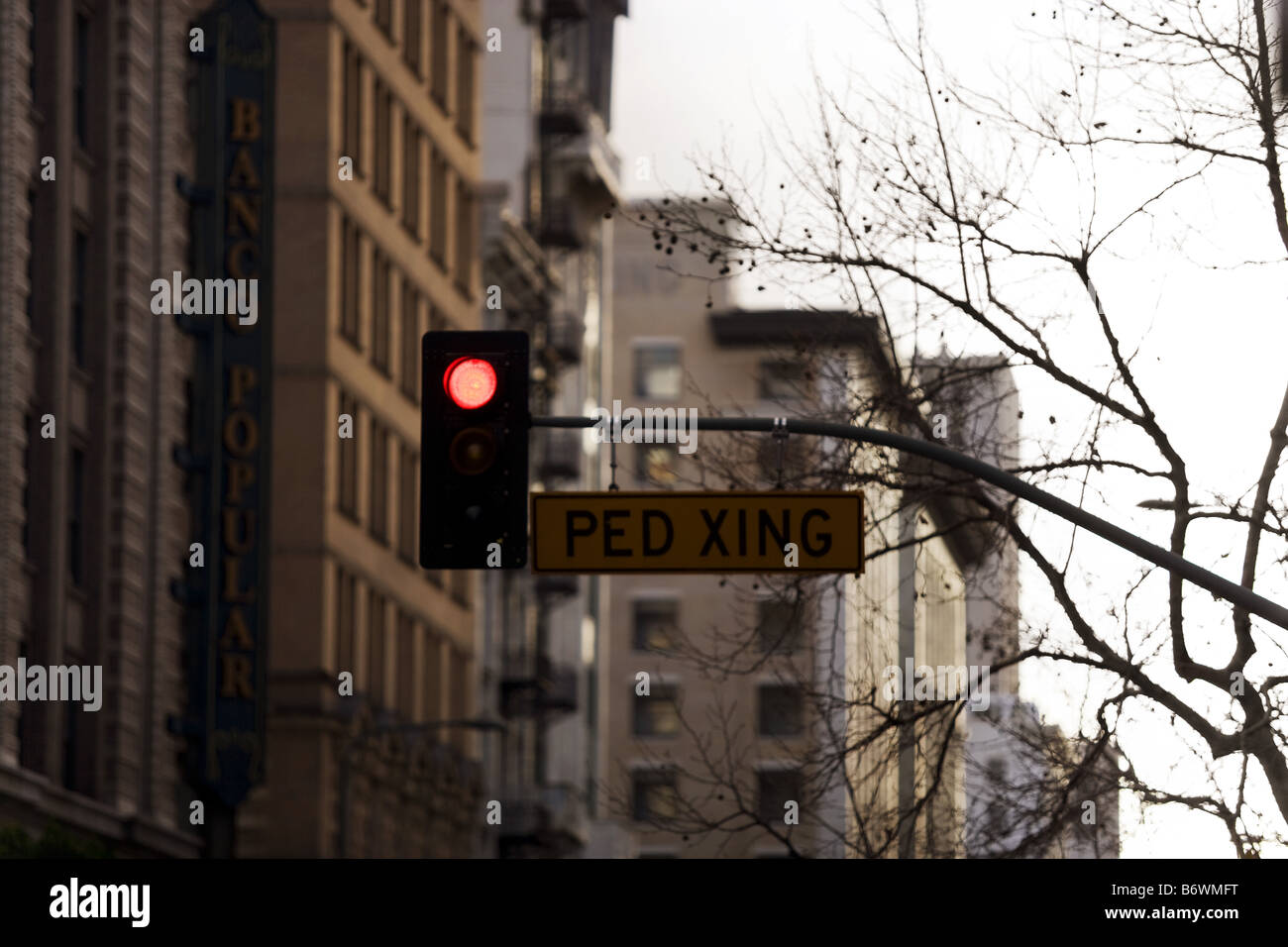 stop light with pedestrian crossing sign in city Stock Photo - Alamy