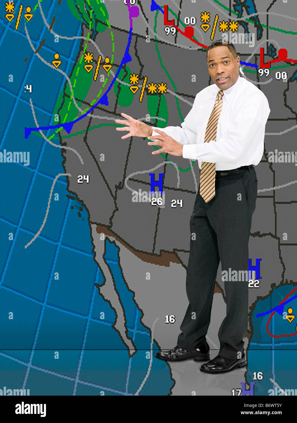 Weather presenter with map hi-res stock photography and images - Alamy