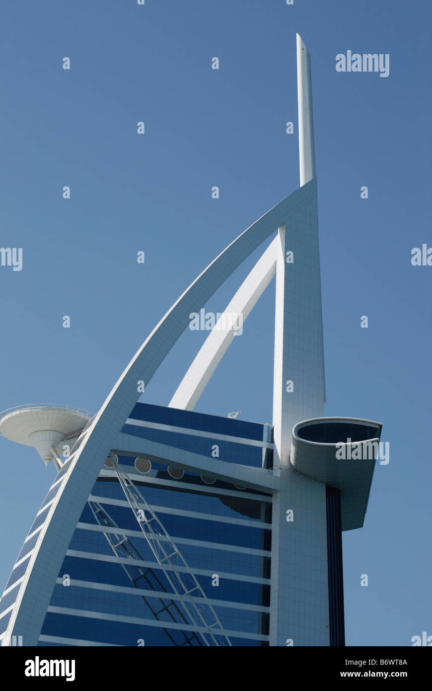 Burj Al Arab Dubai close up top roof helipad Stock Photo - Alamy
