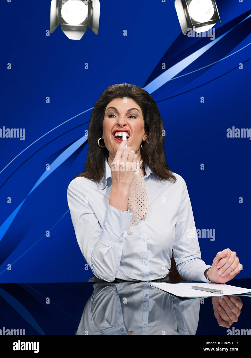 News presenter using tooth whitening pen Stock Photo - Alamy News presenter using tooth whitening pen Stock Photo - Alamy