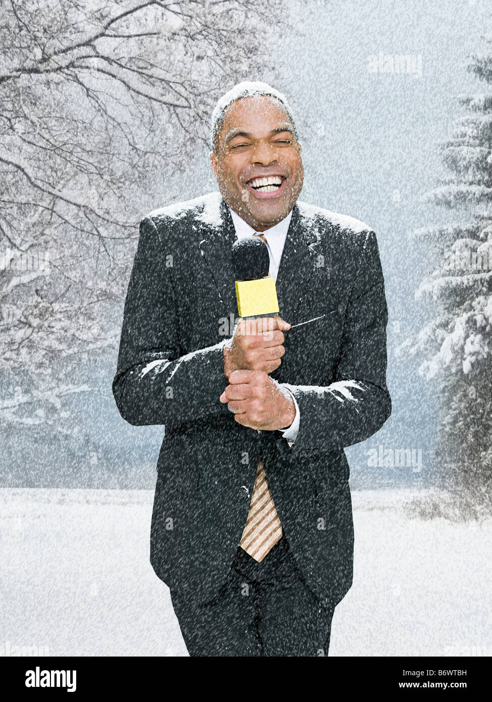 News presenter in snow Stock Photo - Alamy