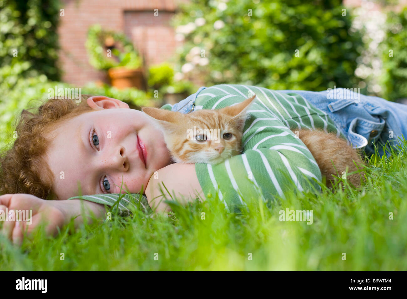 A boy holding a kitten Stock Photo - Alamy