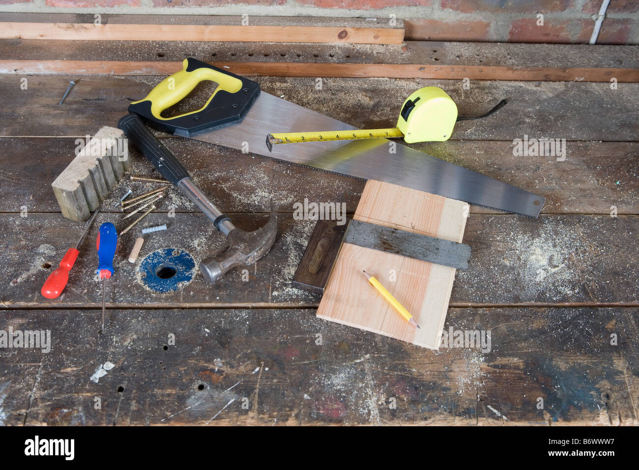 Tools on a workbench Stock Photo - Alamy