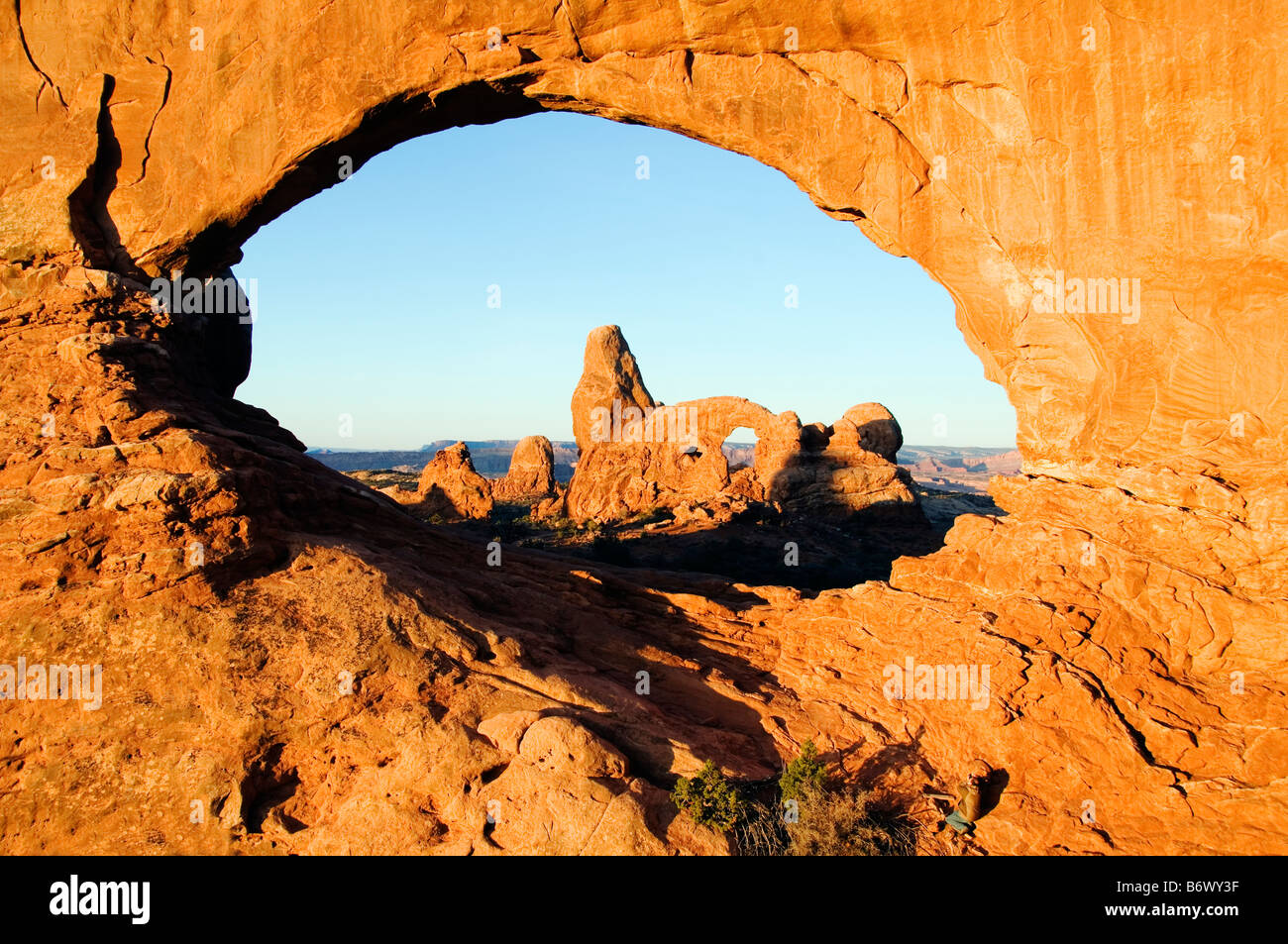 USA, Utah, Arches National Park. A view of Turret Arch through North ...