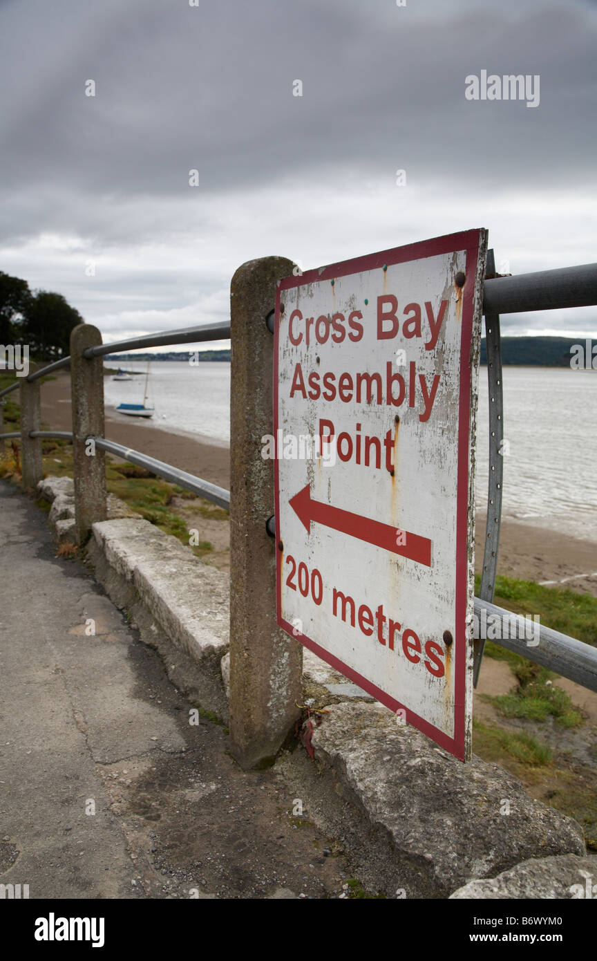 sign at the seaside at Arnside in cumbria indicating the assembly point ...