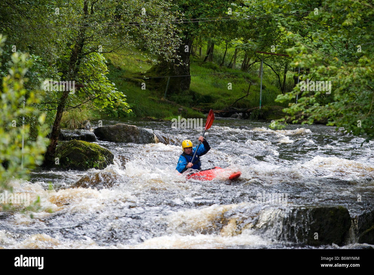 Wales, Gwynedd, Bala. White water kayaking on the Tryweryn River at the ...