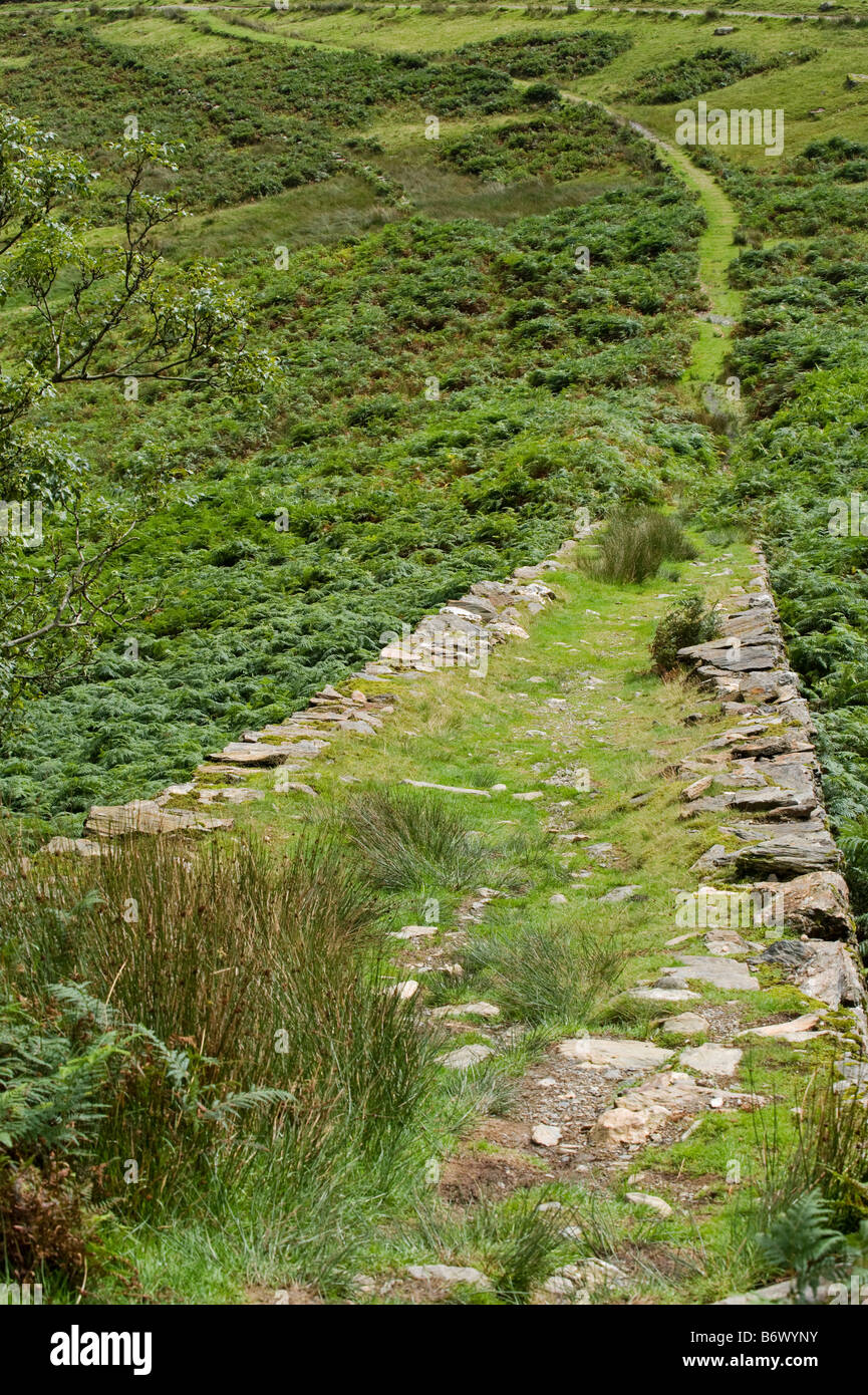 Wales, Conwy, Snowdonia. An old disused tramway runs down from the ...