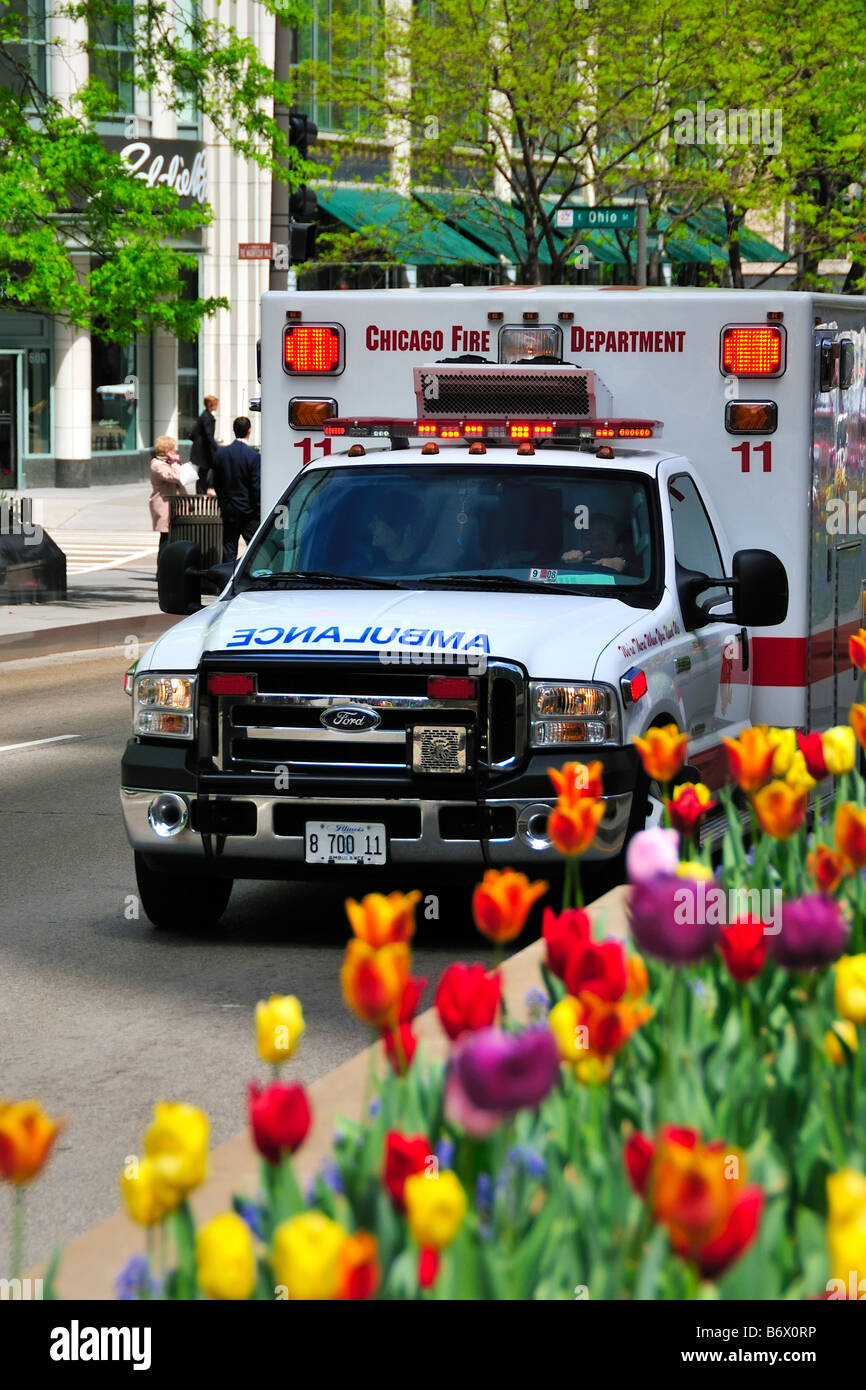 An ambulance emergency car on Michigan Avenue in Downtown Chicago ...