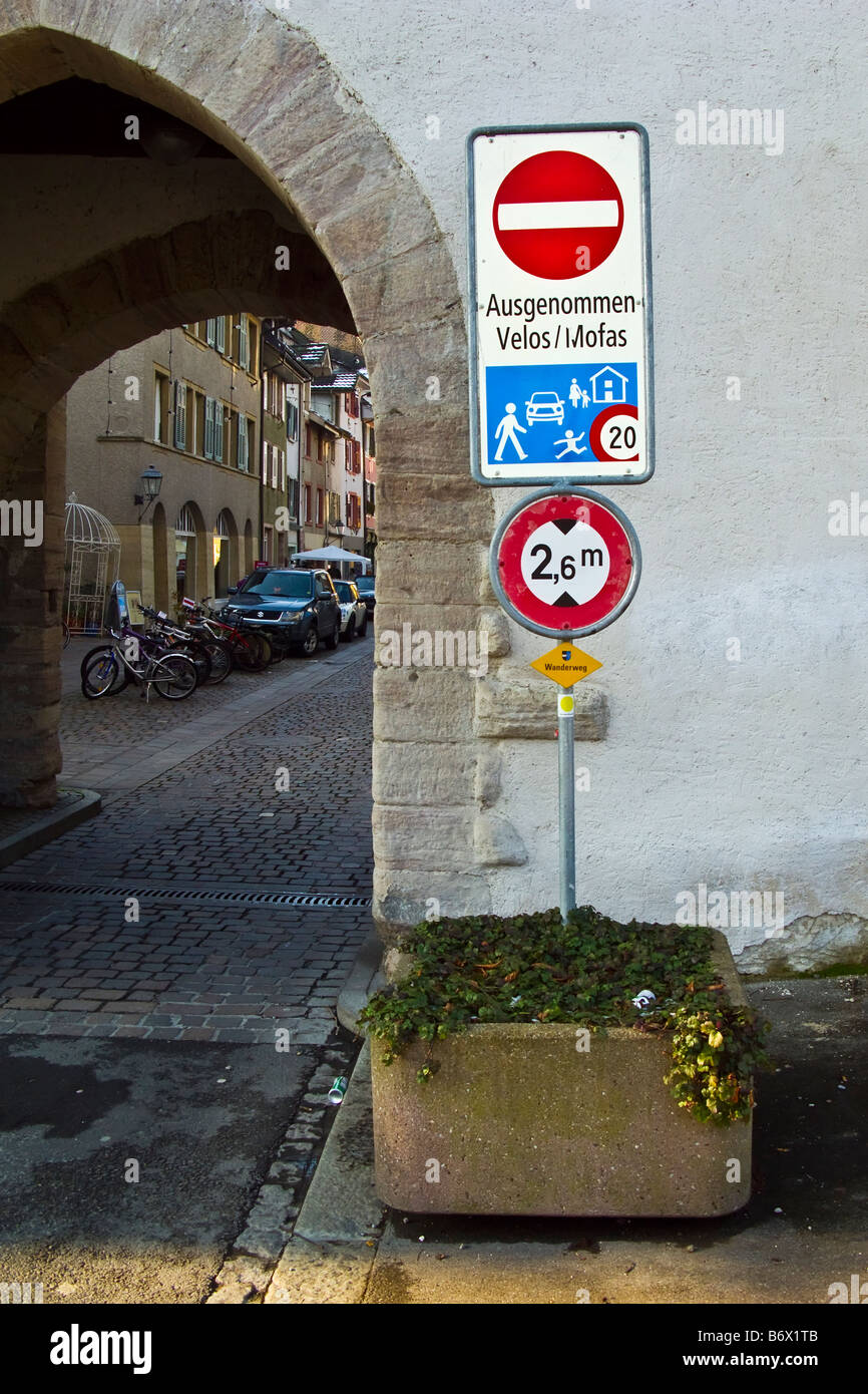 Traffic signs at the north entrance into the historic city center of ...