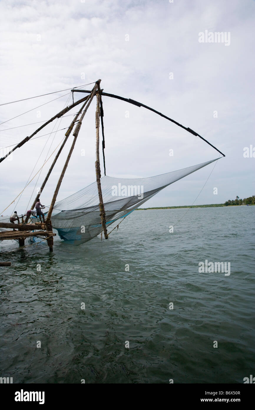 Chinese fishing net at a harbor, Cochin Harbor, Cochin, Kerala, India ...