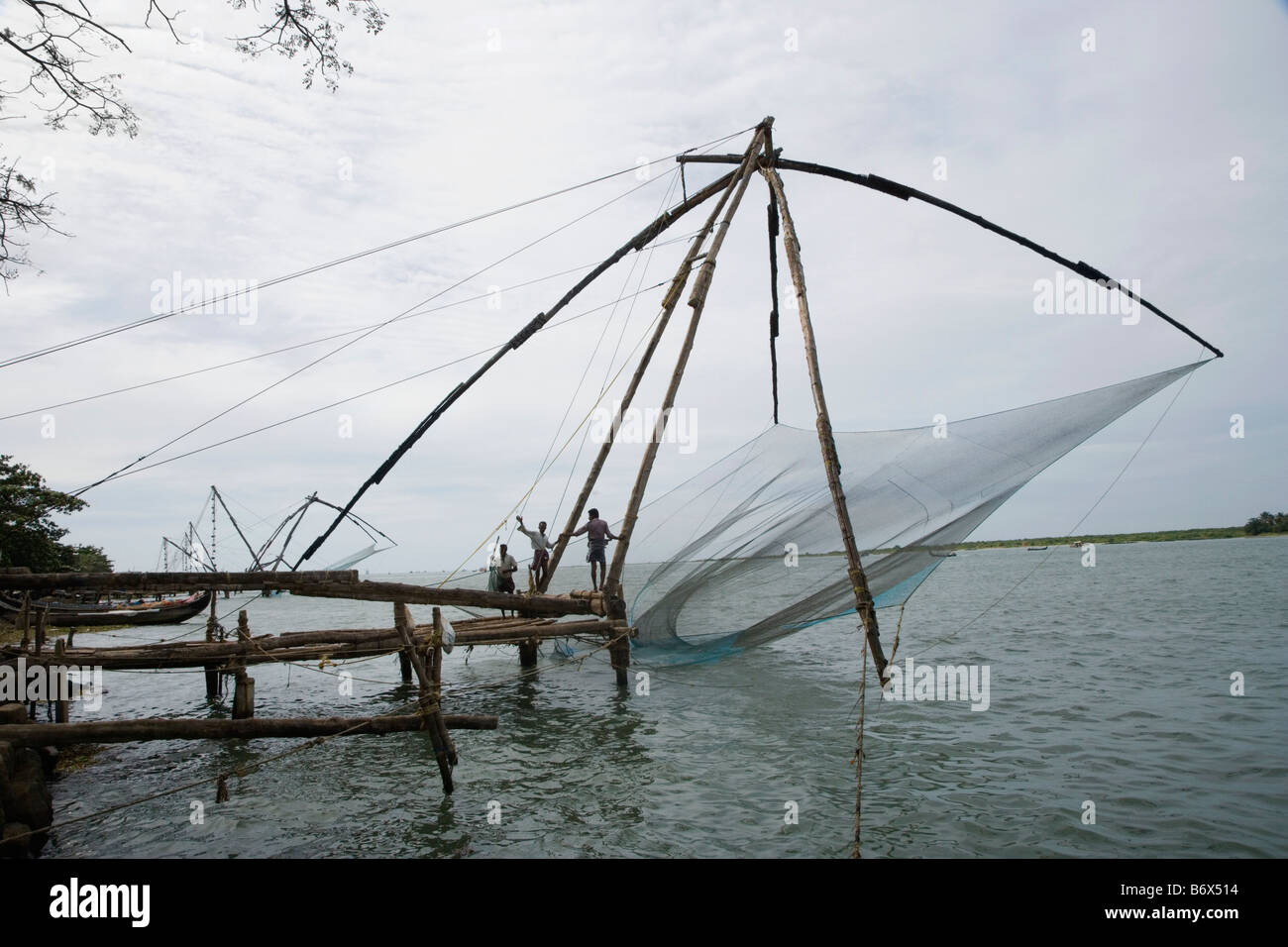 Chinese fishing net at a harbor, Cochin Harbor, Cochin, Kerala, India ...