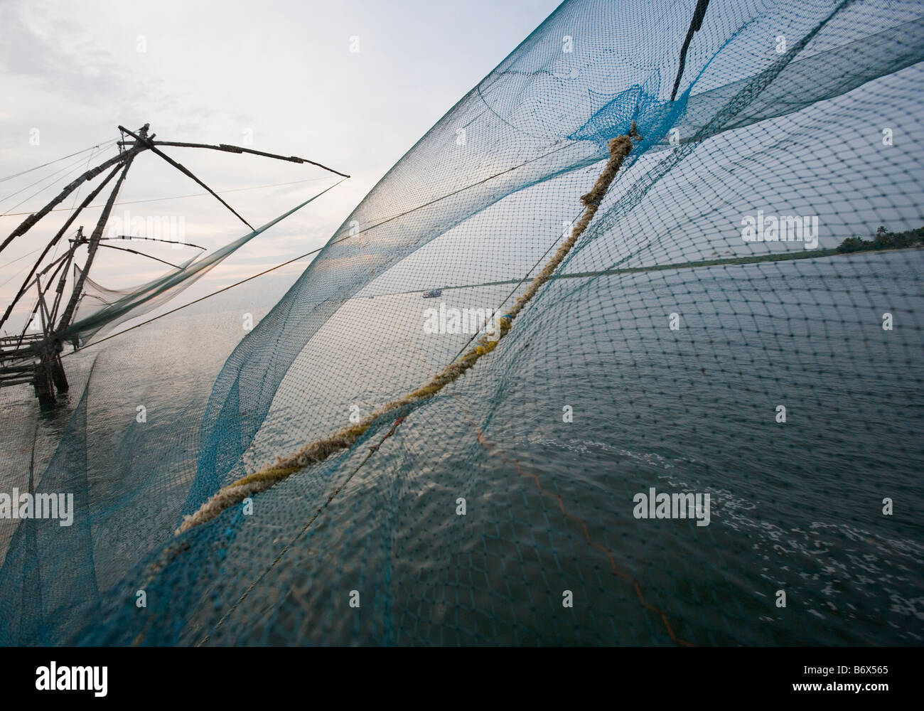 Chinese fishing nets at a harbor, Cochin Harbor, Cochin, Kerala, India ...