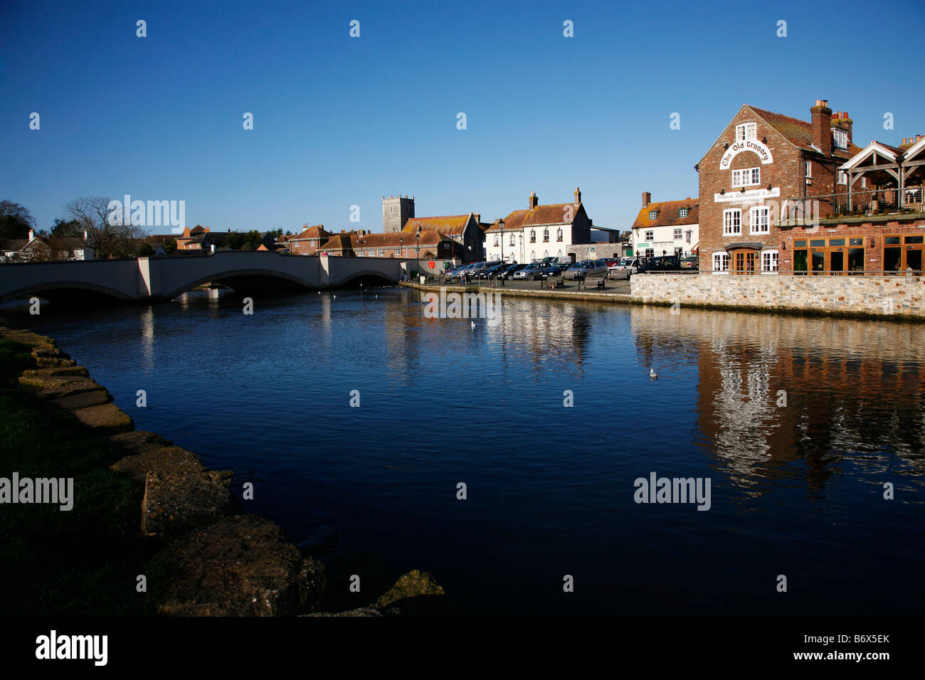 Late Autumn view showing The Old Granary Restaurant on Wareham Quay and ...