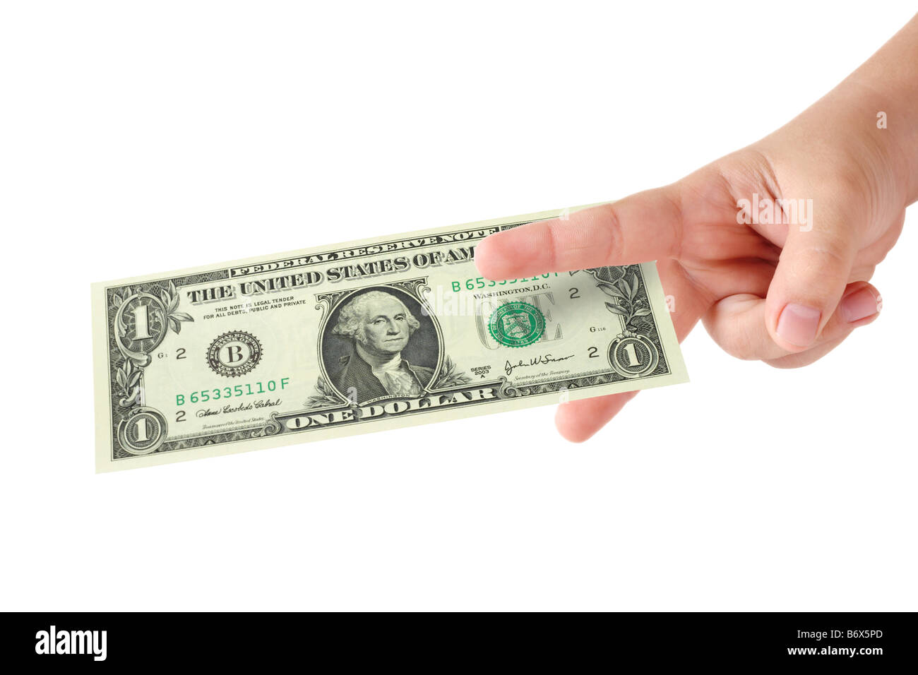 Child s fingers showing cutting sign on US one dollar bill Stock Photo ...