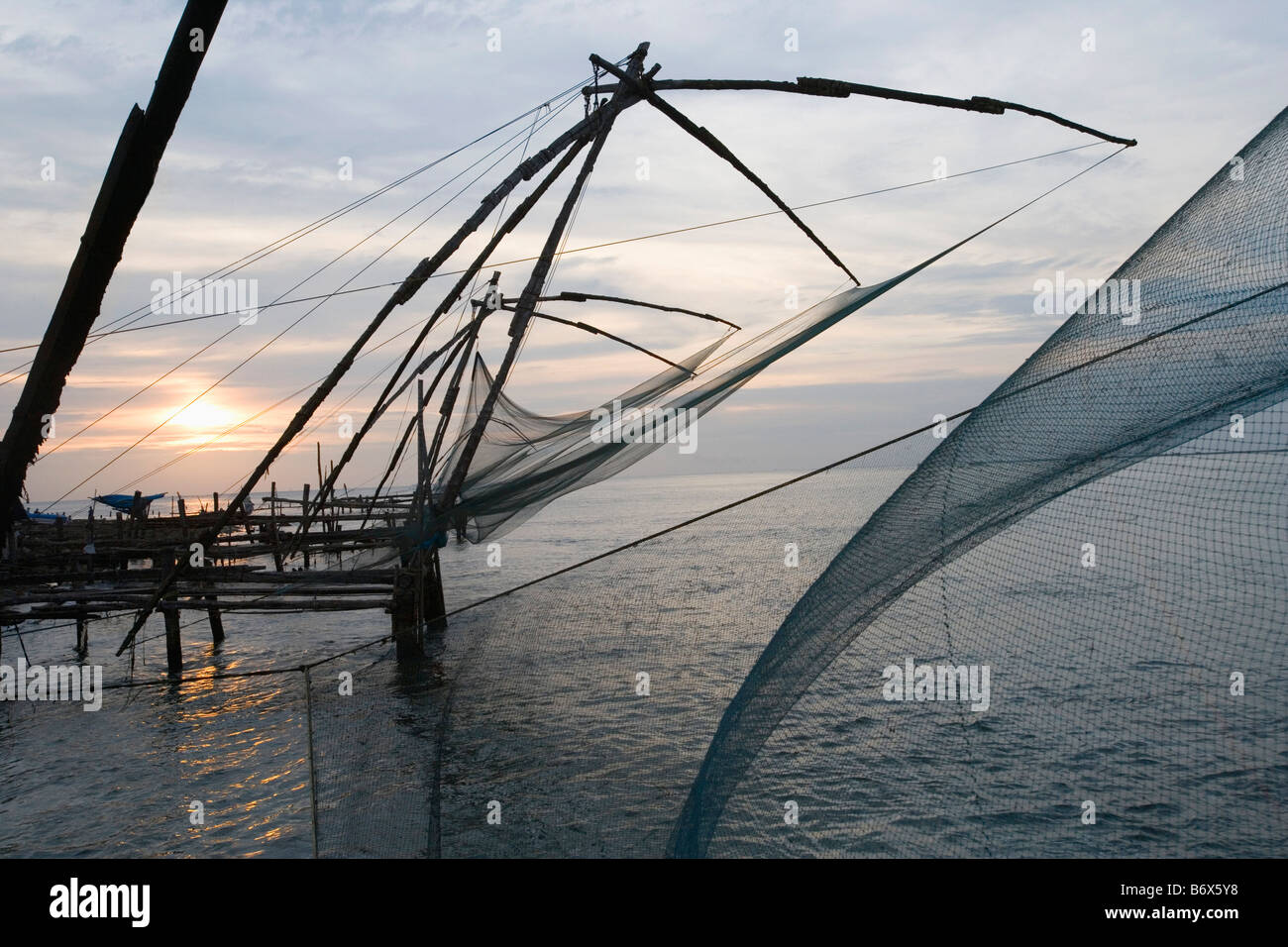Chinese fishing nets at a harbor, Cochin Harbor, Cochin, Kerala, India ...