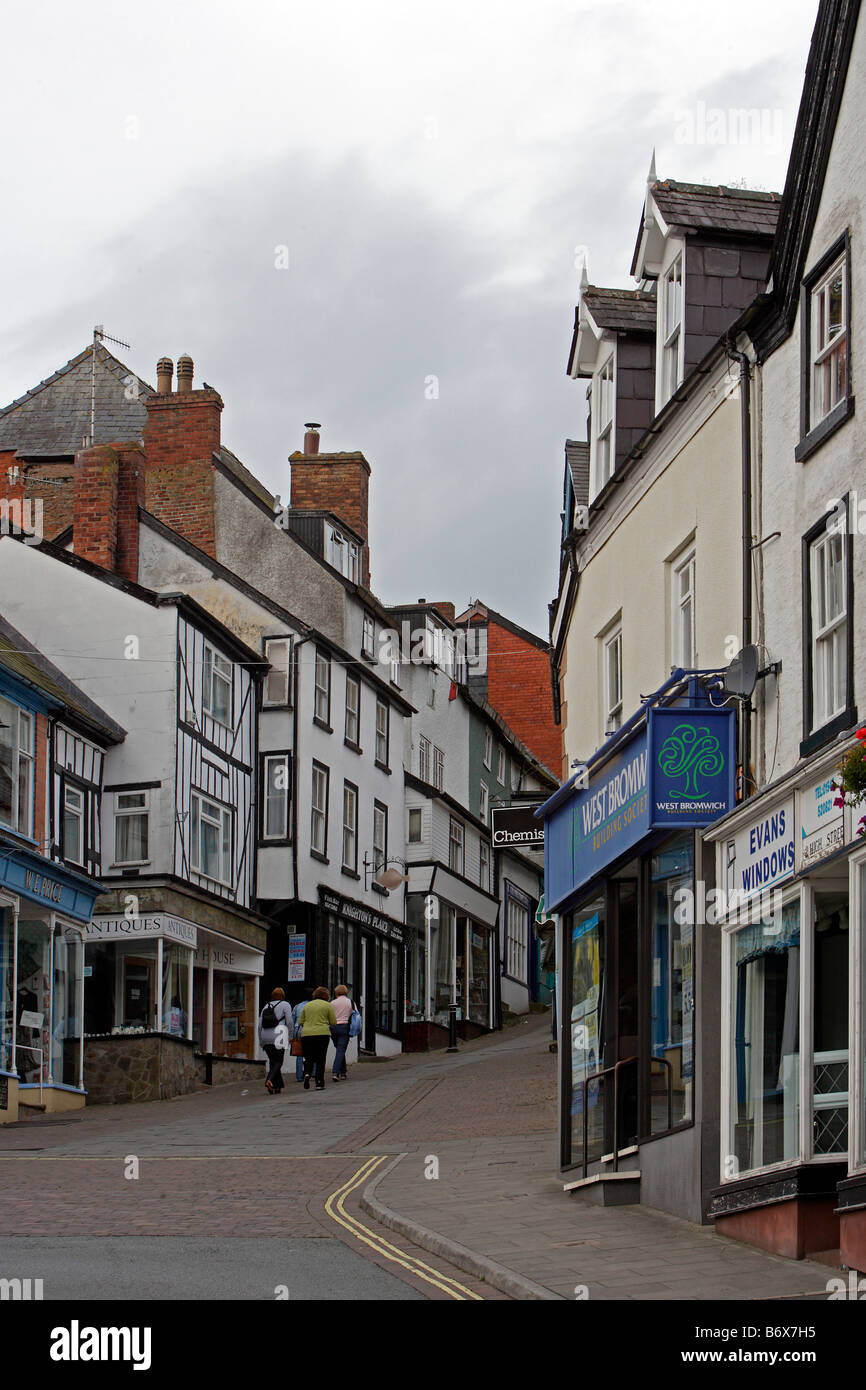 Knighton High Street town center typical buildings Powys Wales UK Stock ...