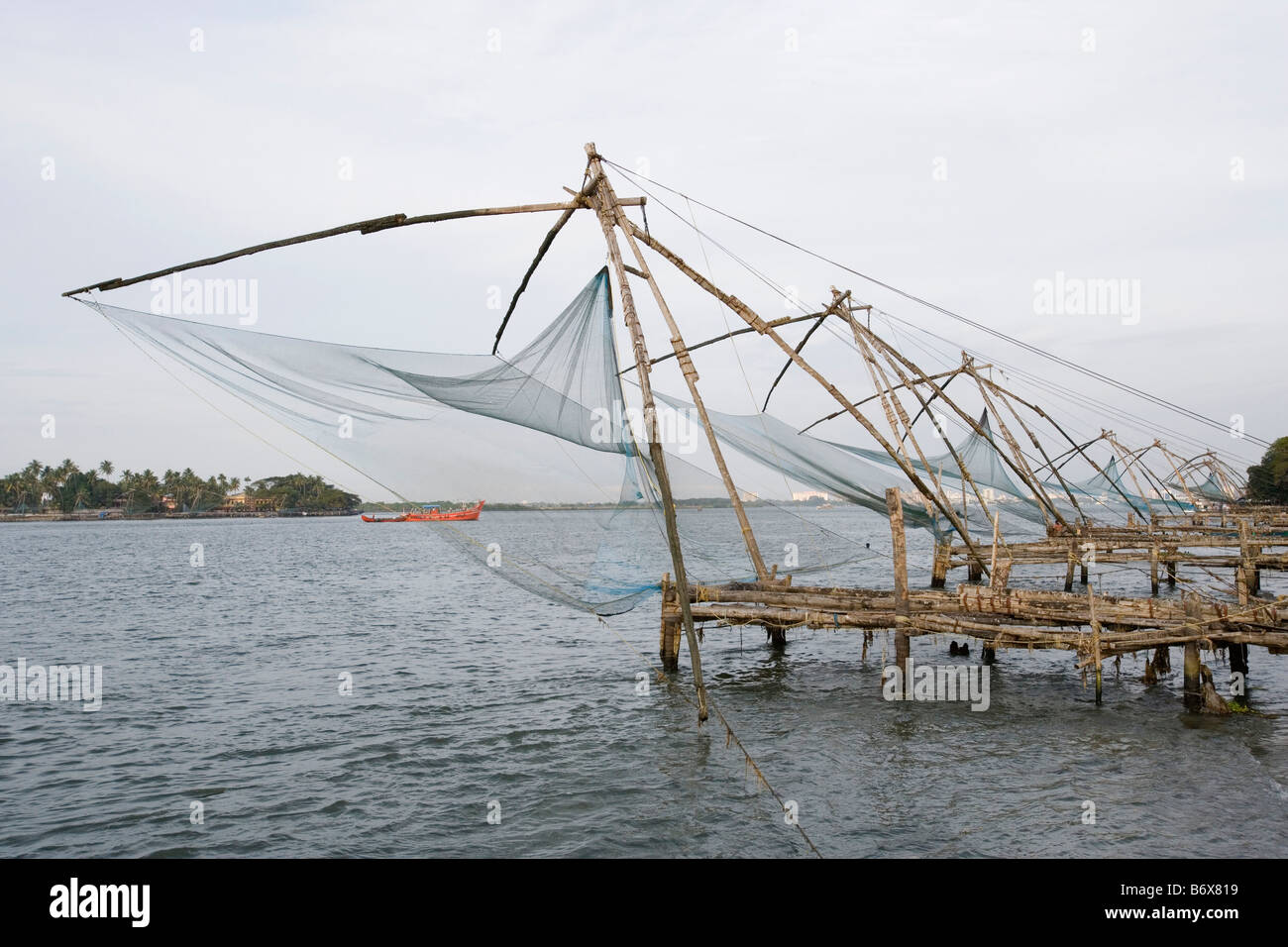 Chinese fishing nets at a harbor, Cochin Harbor, Cochin, Kerala, India ...