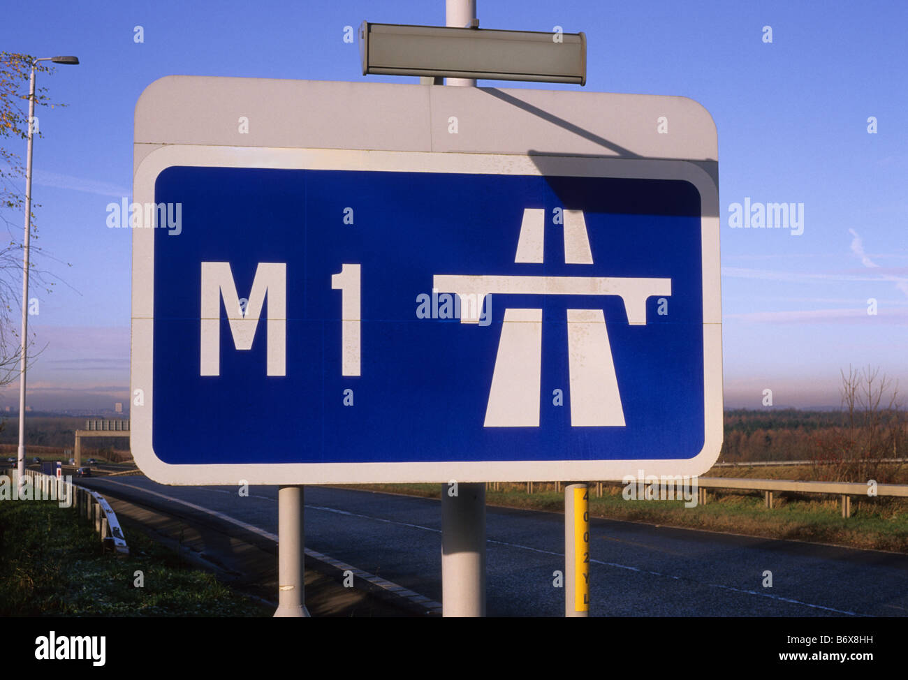 roadsign stating start of M1 motorway near Leeds Yorkshire UK Stock ...