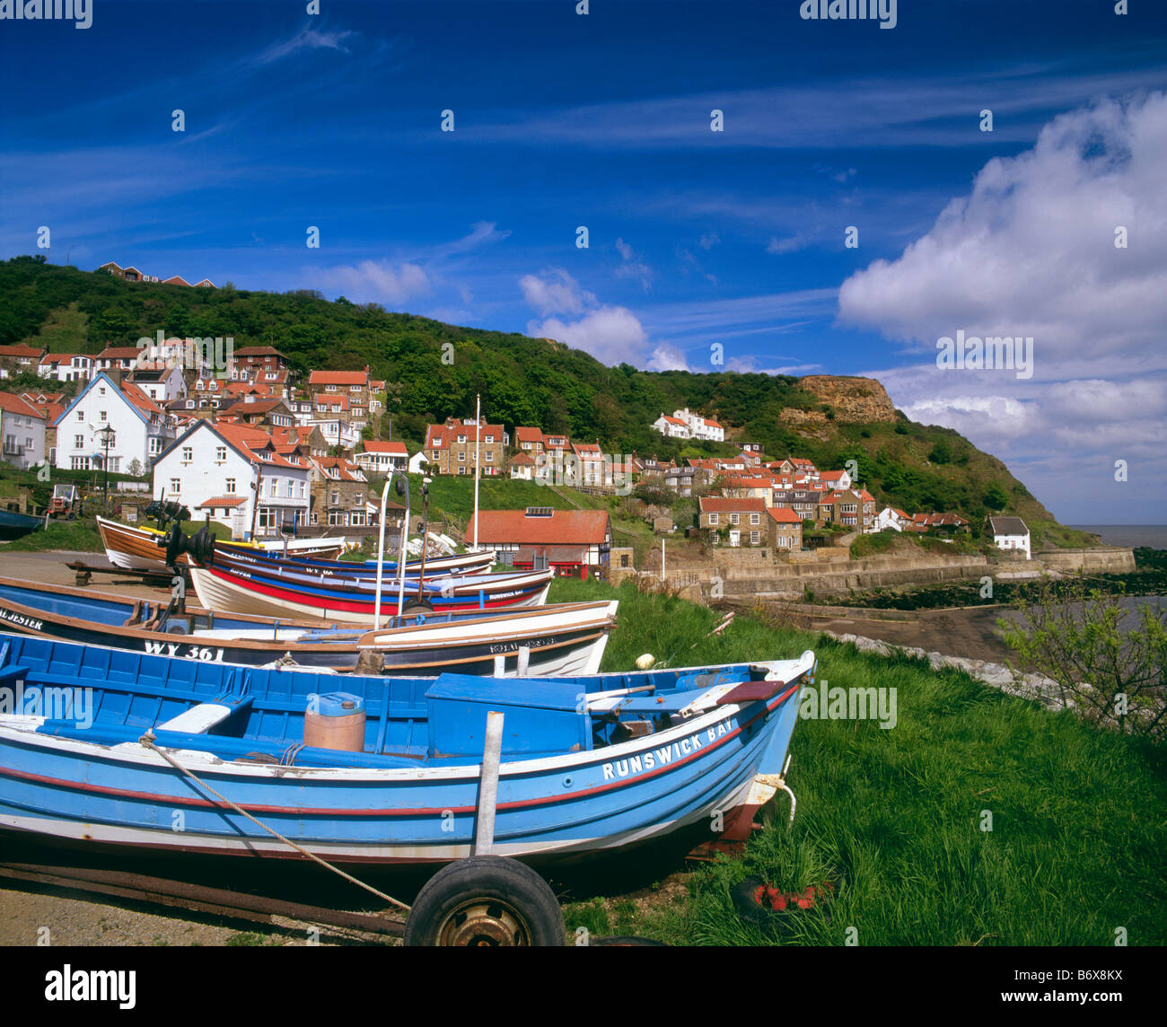 fishing boats at Runswick Bay North Yorkshire UK Stock Photo - Alamy