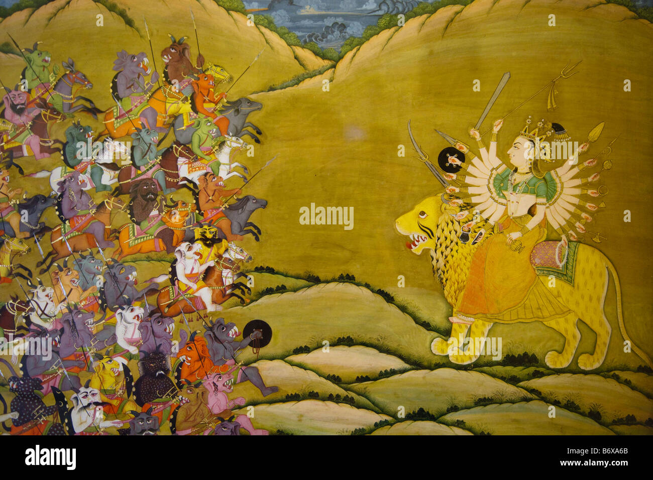 Marwar painting of the goddess Shiva riding a lion in the Mehrangarh ...