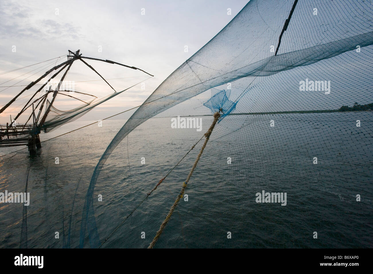 Chinese fishing nets at a harbor, Cochin Harbor, Cochin, Kerala, India ...