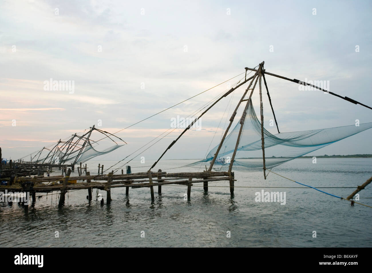 Chinese fishing nets at a harbor, Cochin Harbor, Cochin, Kerala, India ...