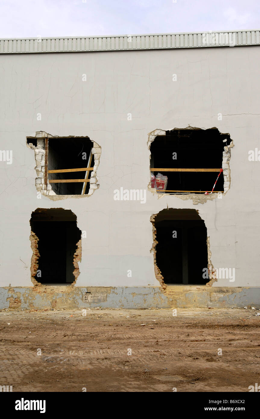 demolition preparation building damaged bricks holes windows opening ...
