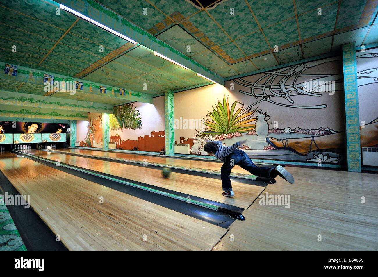 France Coignieres town, young boys playing bowling Stock Photo - Alamy