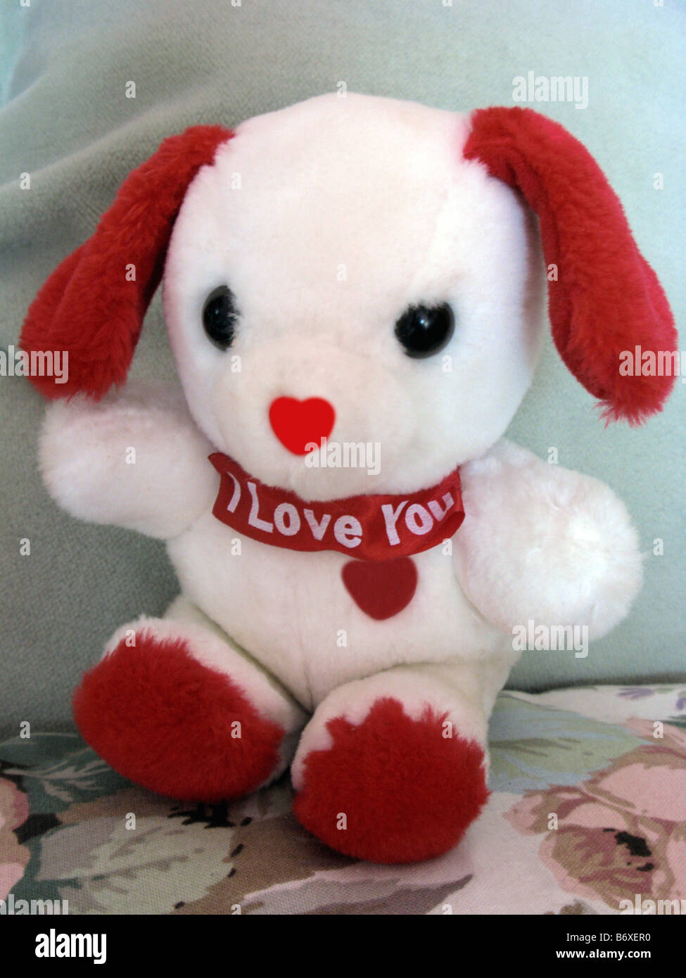 cute cuddly toy dog with a message saying I love you Stock Photo - Alamy