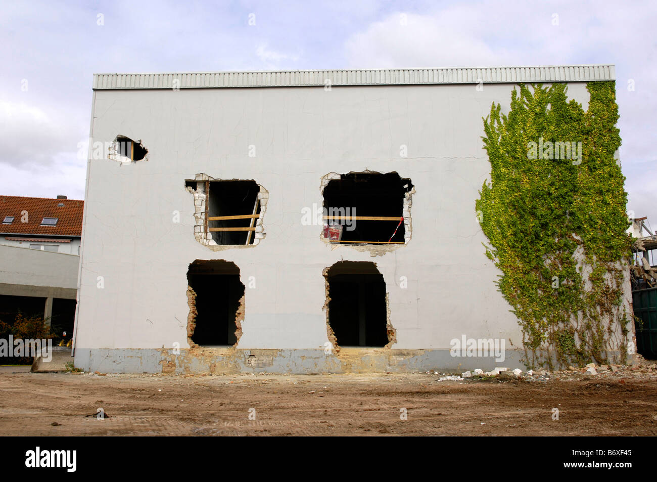 demolition preparation building damaged bricks holes windows opening ...