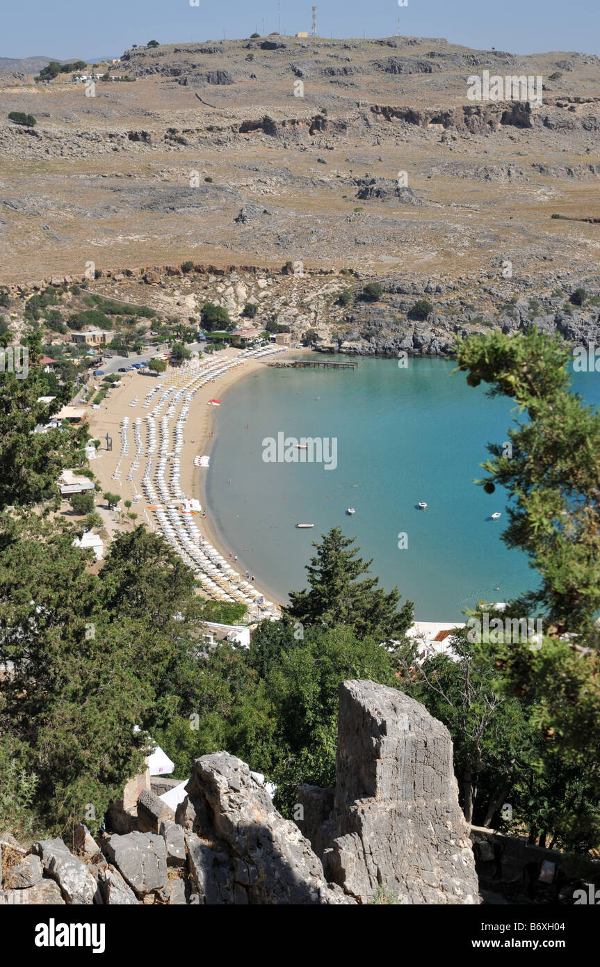 Lindos main beach, Rhodes, Greece Stock Photo - Alamy