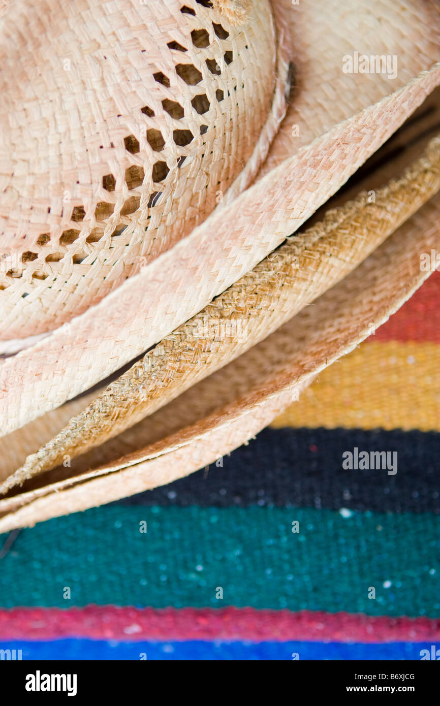 Mexican blanket culture straw hat cowboy hat mexcio travel hi-res stock ...