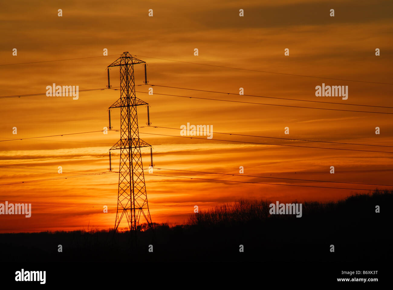 Electricity Pylon Sunset Stock Photo - Alamy