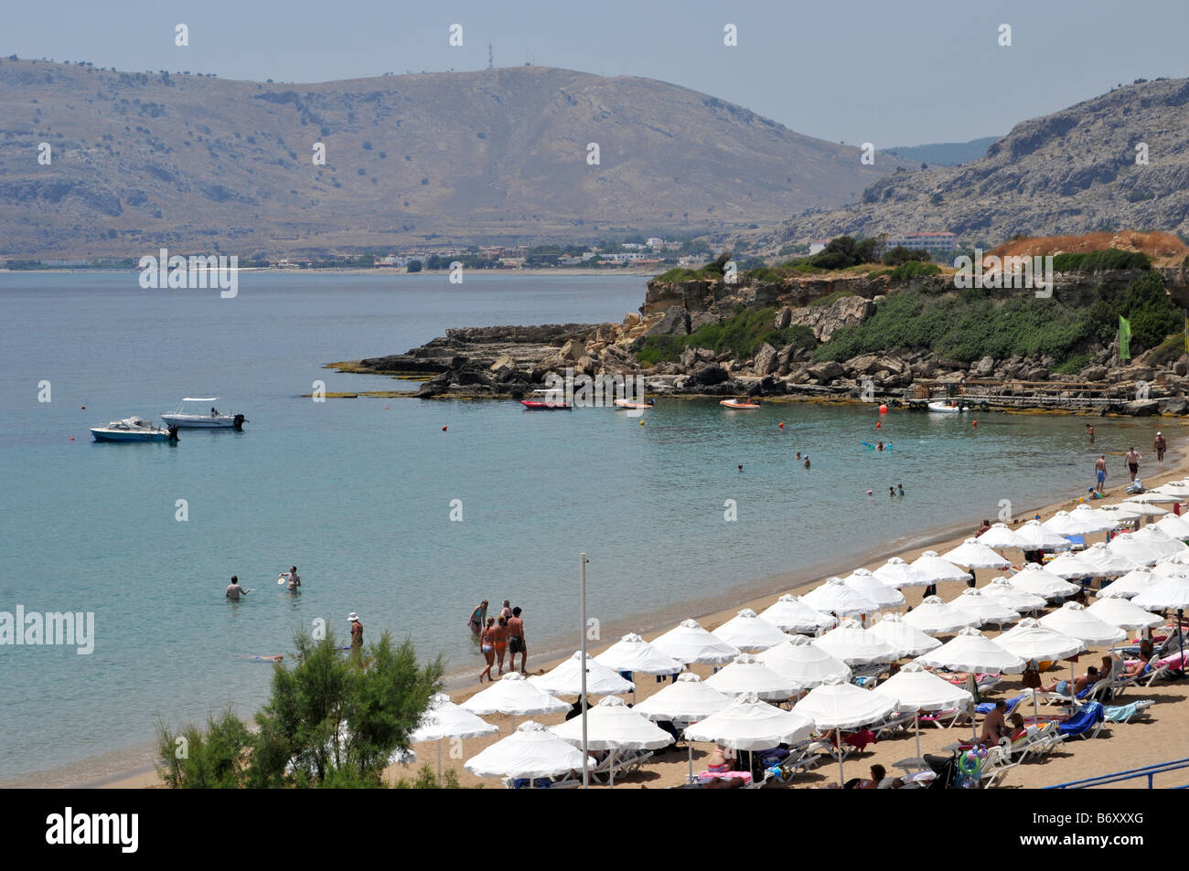 Lindos Beach on Rhodes, Greece, Europe Stock Photo - Alamy