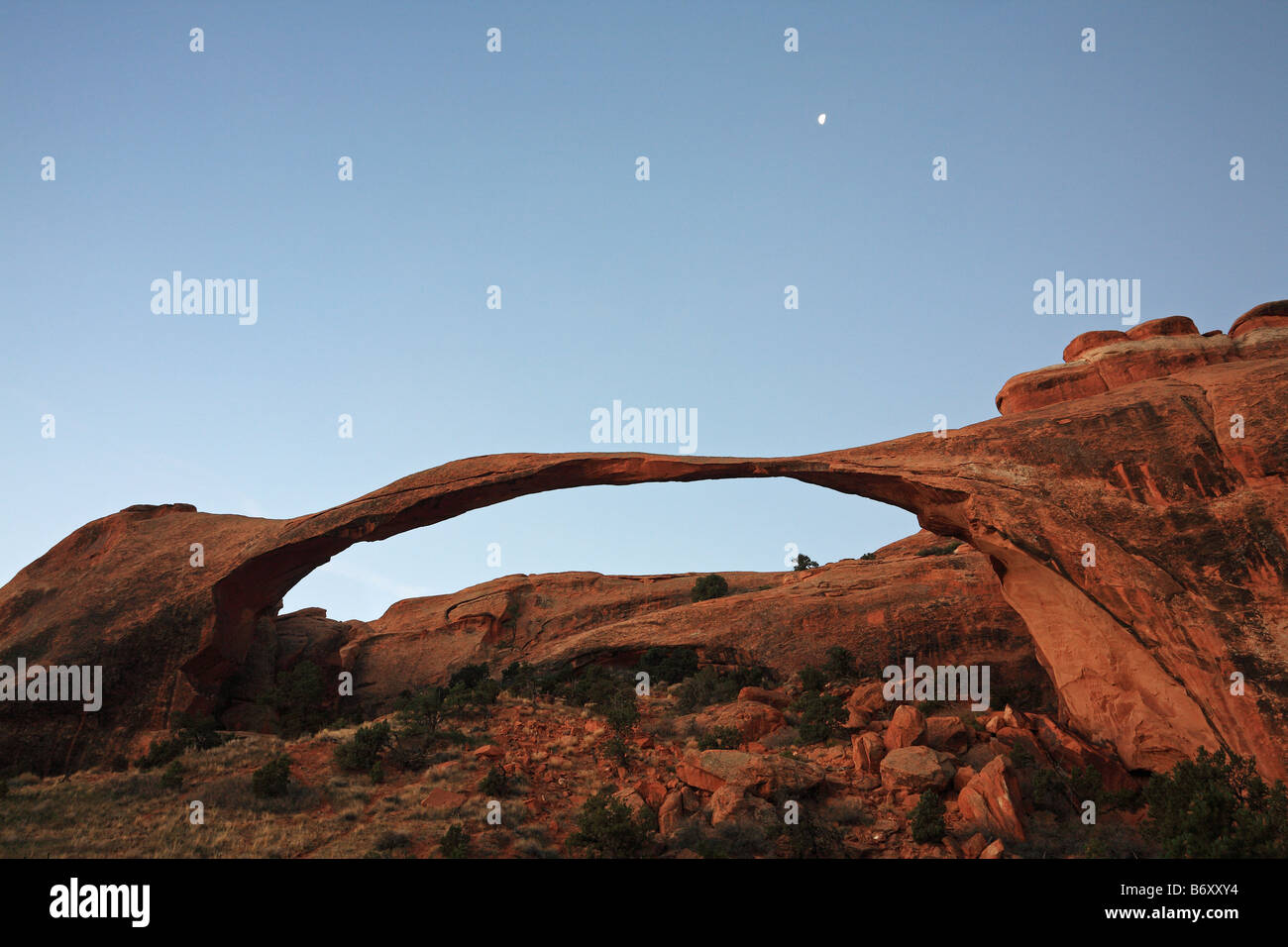 Moonset at Landscape Arch, Arches National Park, Utah Stock Photo - Alamy