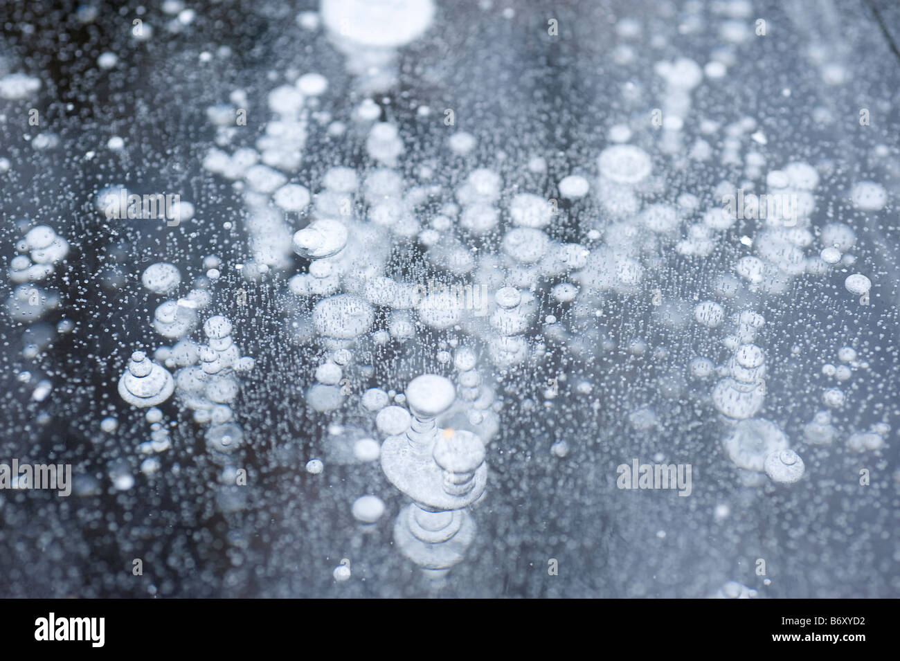 air bubbles frozen in lake ice Stock Photo - Alamy